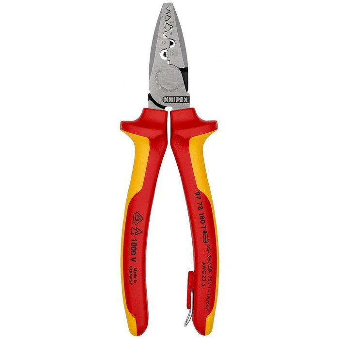 Knipex 1000V VDE izolovana klešta za krimpovanje hilzni 0,25 - 16,0 mm² sa dodatkom za kačenje (97 78 180 T)