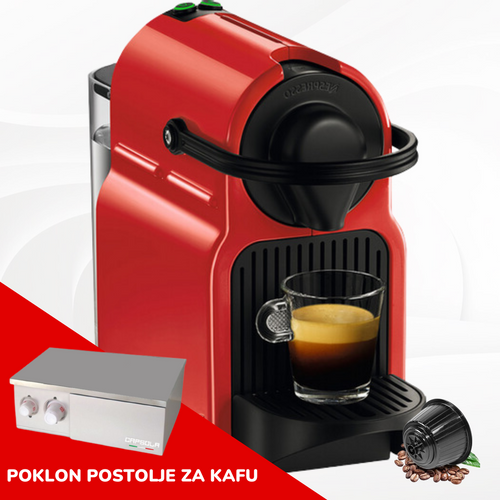 Inissia Red Nespresso aparat/ Kapsule Economy pack 1/100 + POKLON Postolje