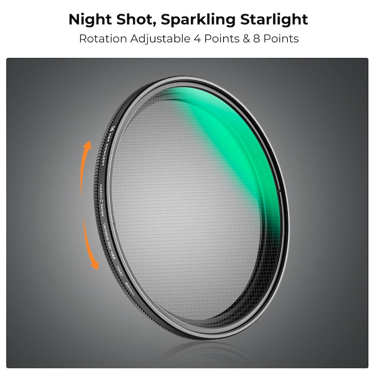 K&F Concept 82mm 4 to 8 Line Star Light Filter, Green coating, C series KF01.2334