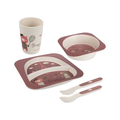 Canpol Babies Set Za Hranjenje 5 Delova - Bonjour Paris Dark Red