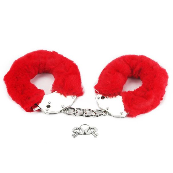 Metalne Lisice Crveno Krzno Red Furry Cuffs