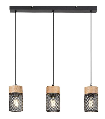 Kalum metalna/drvena lampa sa crnim metalnim abažurom E27 3x25W L60cm H120cm