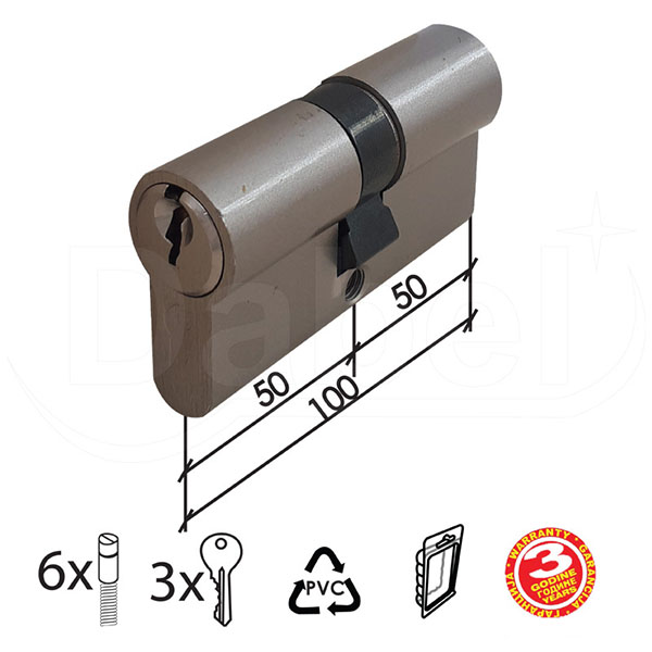 Cilindar za vrata CL2036 Nikl x100mm(50-50) 3K DBP2