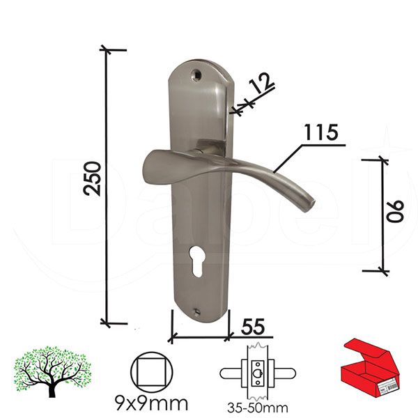 Kvaka šild za vrata GUČA B-Ni 8x8/90mm Cil Q