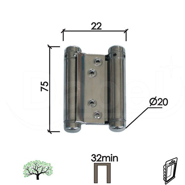 Šarka kaubojska za vrata SP9035 Nikl 75x22/fi20mm 32mm min. štok DBP1