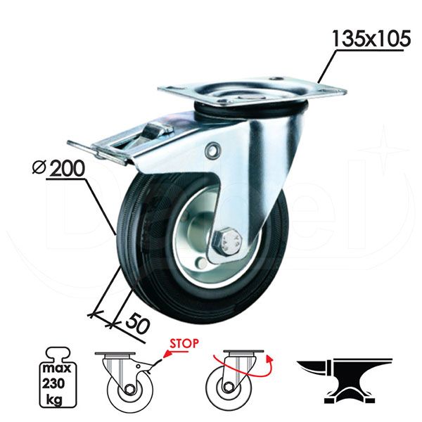 Točak za kontejner sa kočnicom T12 ZnB fi x200x50/135x105mm Q