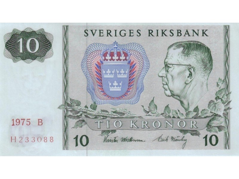 Svedska 10 kronor 1975 UNC