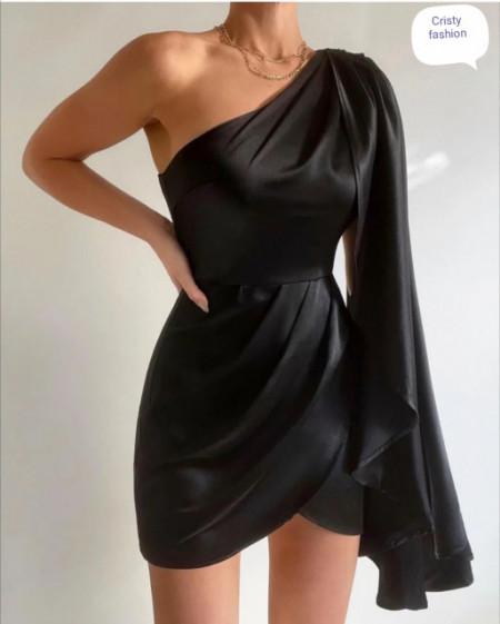Crna svecana haljina na preklop
