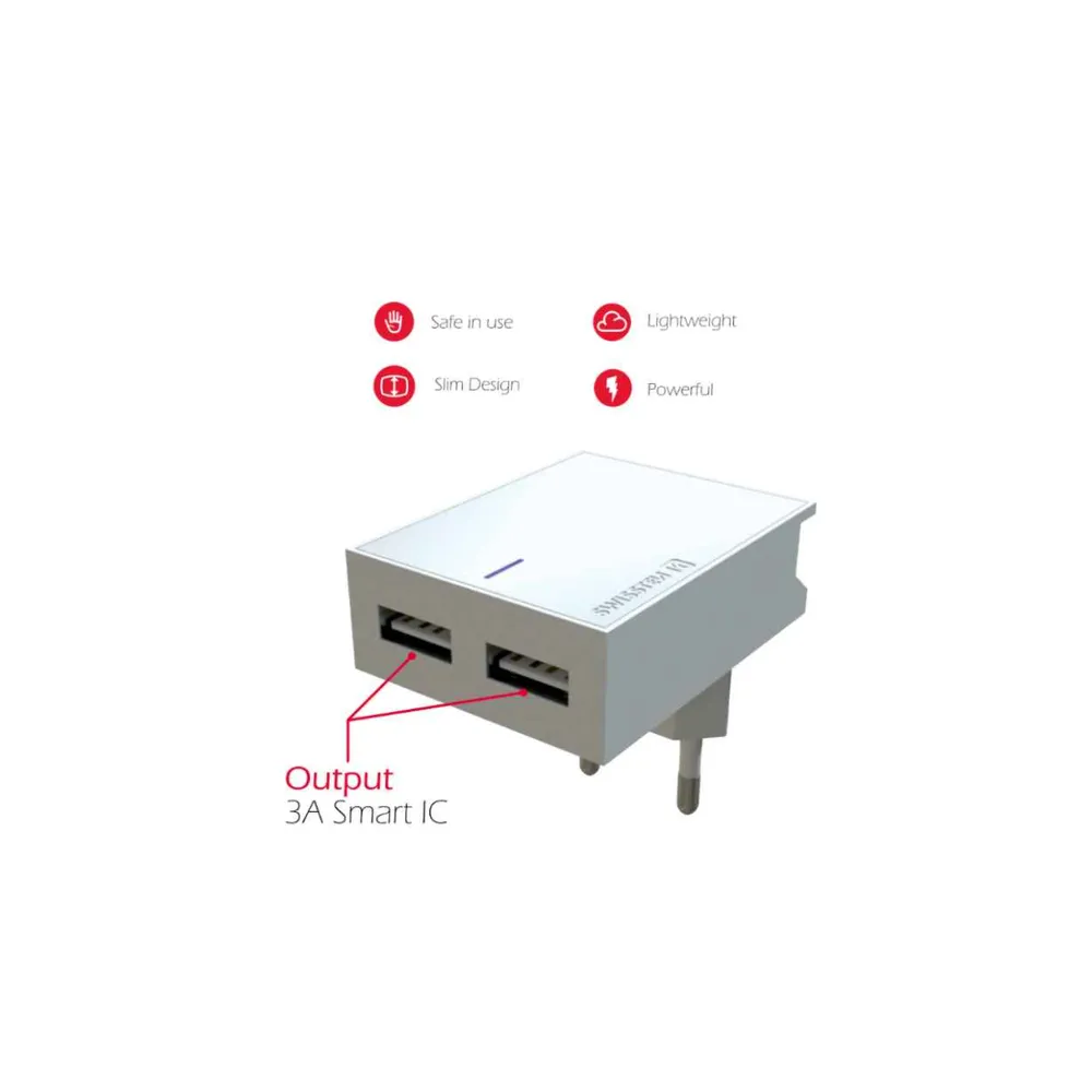 Swissten Punjač 2 x USB 3A + TYPE C WH - Beli