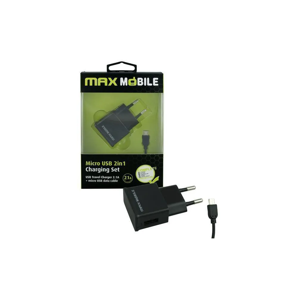 Max Mobile Punjač za mobilni telefon 2u1 - Crni