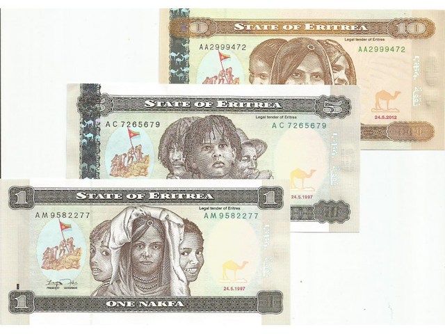 Eritrea 1 - 5 - 10 nakfa 1997/2012. UNC