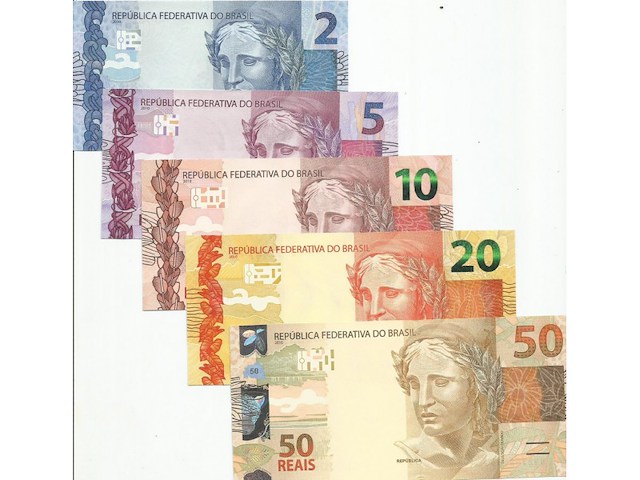 Brazil 2 - 5 - 10 - 20 - 50 reais 2010. UNC set