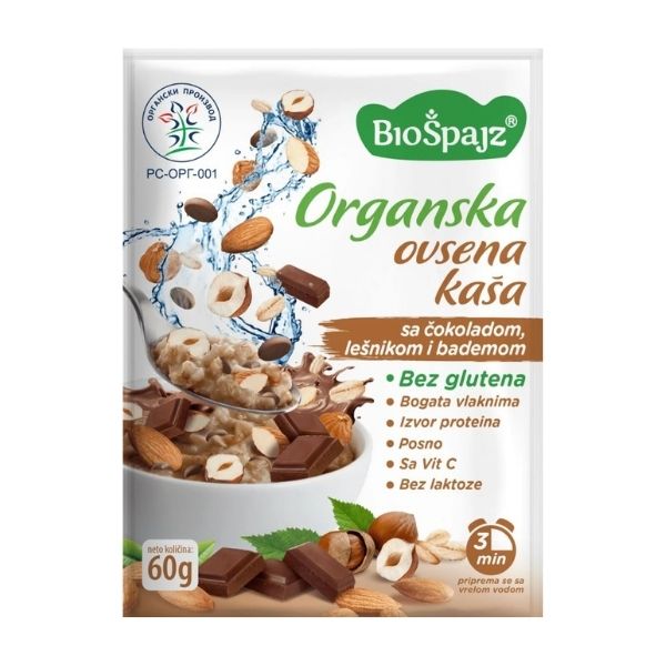 ORGANSKA OVSENA KASA COKOLADA, LESNIK, BADEM BIO 60gr (12/#)