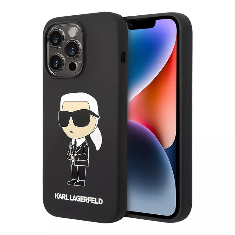 Maska Karl Lagerfeld Hc Silicone NFT Ikonik za iPhone 15 Pro 6.1 crna KLHCP15LSNIKBCK