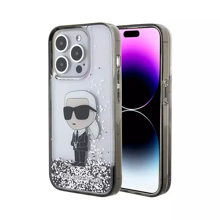 Maska Karl Lagerfeld Hc Liquid Glitter Ikonik za iPhone 15 Pro 6.1 providna KLHCP15LLKKNSK