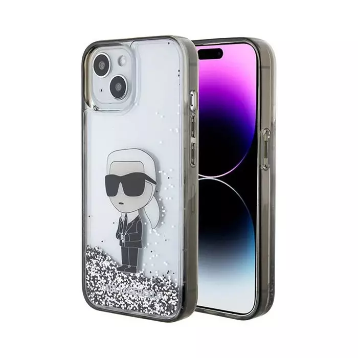 Maska Karl Lagerfeld Hc Liquid Glitter Ikonik za iPhone 15 6.1 providna KLHCP15SLKKNSK