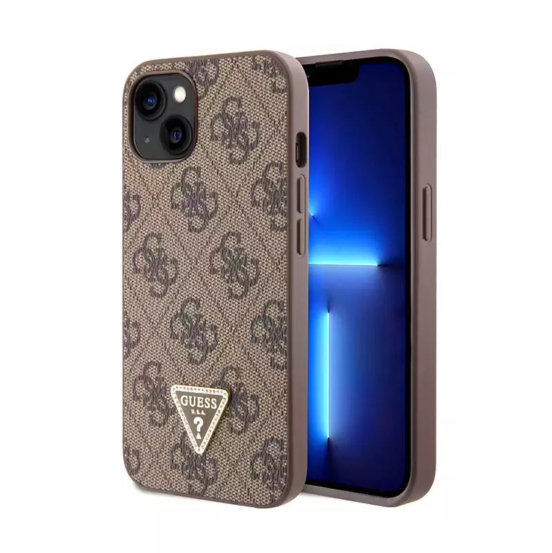 Maska Guess Hc PU Kožna 4G Triangle Strass za iPhone 15 6.1 braon GUHCP15SP4TDPW