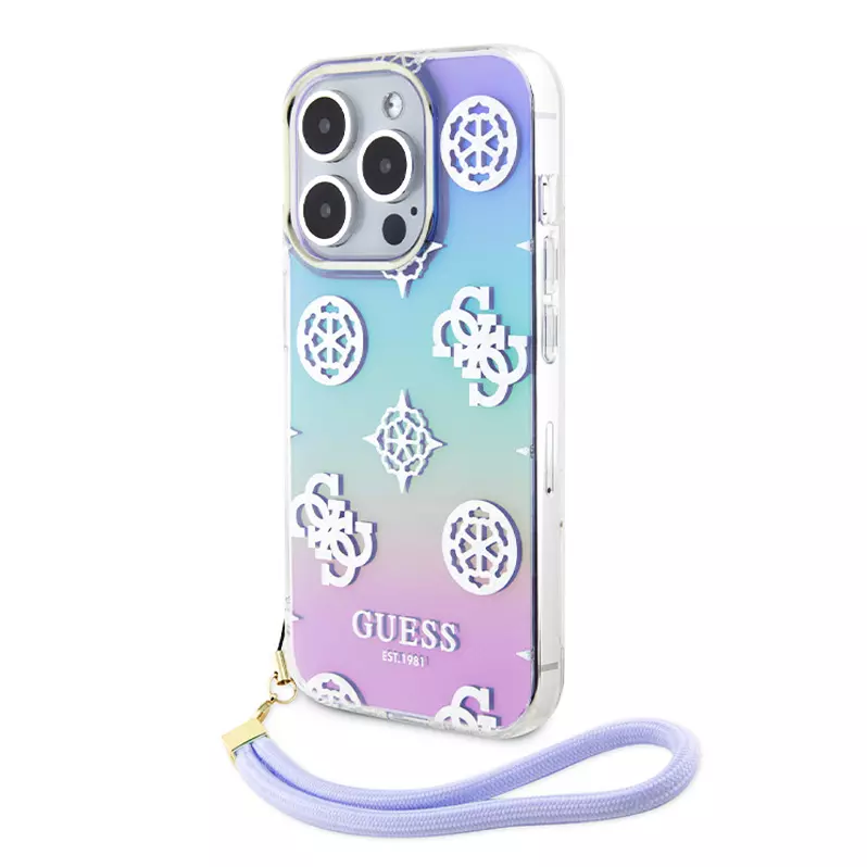 Maska Guess Hc PC TPU Iridescent Glitter Pattern Peony Cordstrap za iPhone 15 Pro 6.1 ljubicasta GUHCP15LHPELISU