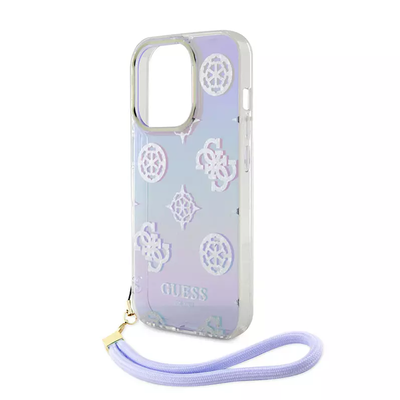 Maska Guess Hc PC TPU Iridescent Glitter Pattern Peony Cordstrap za iPhone 15 6.1 ljubicasta GUHCP15SHPELISU