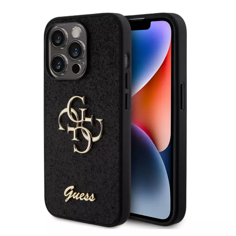 Maska Guess Hc Fixed Glitter 4G Big Metal Logo za iPhone 15 Pro 6.1 crna GUHCP15LHG4SGK