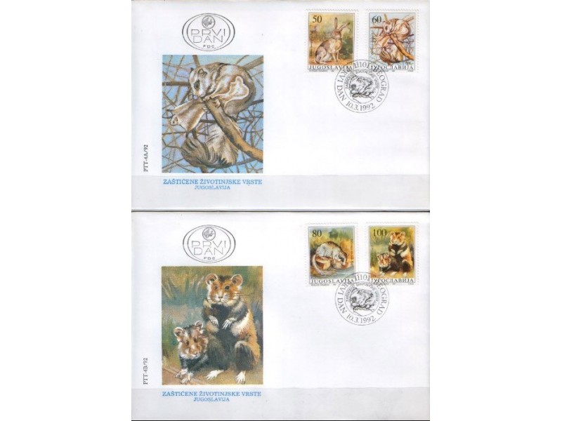 Jugoslavija 1992 Fauna Zaštićene vrste FDC