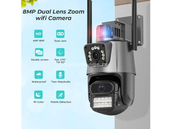 Ip PTZ kamera sa 3 Kamere 4k led svetlima i sirenom 8x zoom