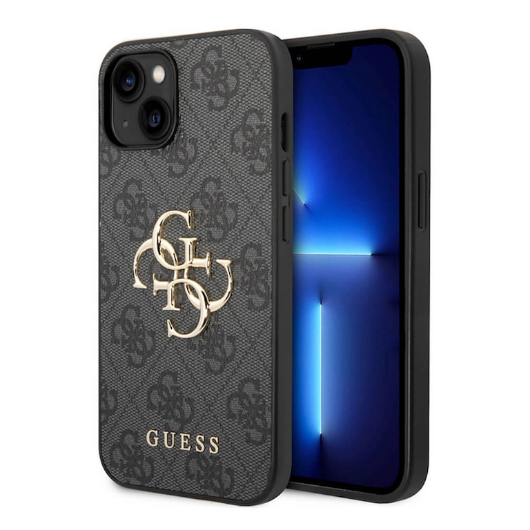 Maska(futrola) Guess Bk Pu leather 4G Metal Logo za iPhone 15 6.1 siva (GUBKP15S4GMGGR)