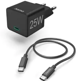 HAMA mini brzi punjač sa USB-C kablom, PD, 25W, 1.5m crni