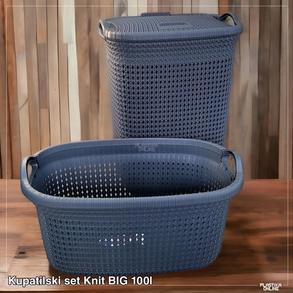 Kupatilski set Knit BIG 100l (Velika korpa za prljav veš i velika korpa za ćist veš) SIVA