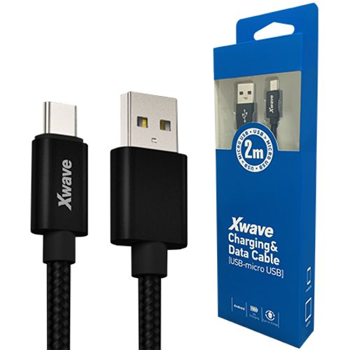 Xwave Kabl USB2.0 na Micro USB 2M,2A,aluminium,upleteni,crni