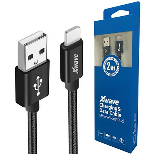 Xwave Kabl USB IPHONE 2M 3A,lightning aluminium,upleteni black