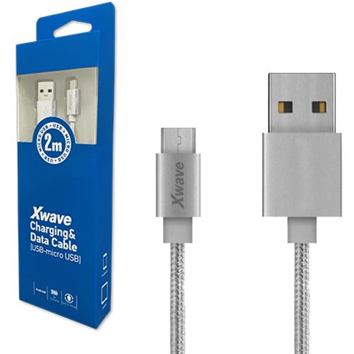 Xwave Kabl USB2.0 na Micro USB 2M,2A,aluminium,upleteni srebrni