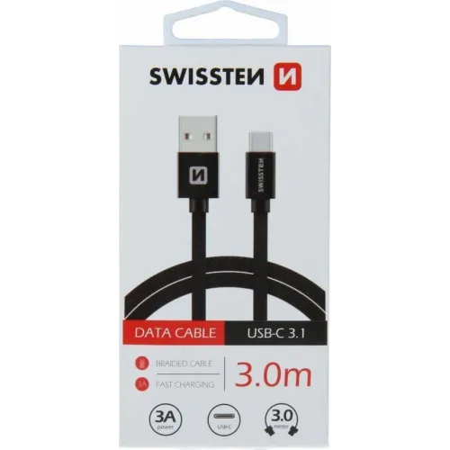 Swissten kabl USB/Type C 3,0m crna