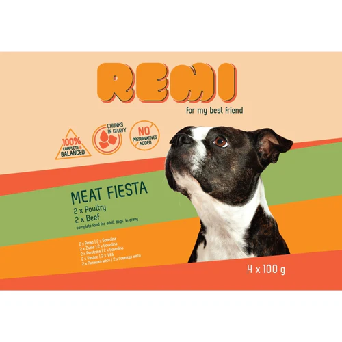 REMI Dog Multipak Meat Fiesta, 2x s živinom i 2x s govedinom, 4x100g