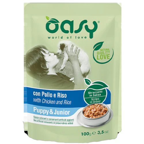 OUTLET OASY Strips In Gravy Kesica za štenad PUPPY & JUNIOR s Piletinom, 100g