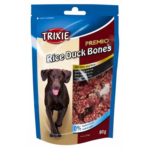 TRIXIE Poslastica za pse Premio Bones Pirinčane kosti s Pačetinom 80g