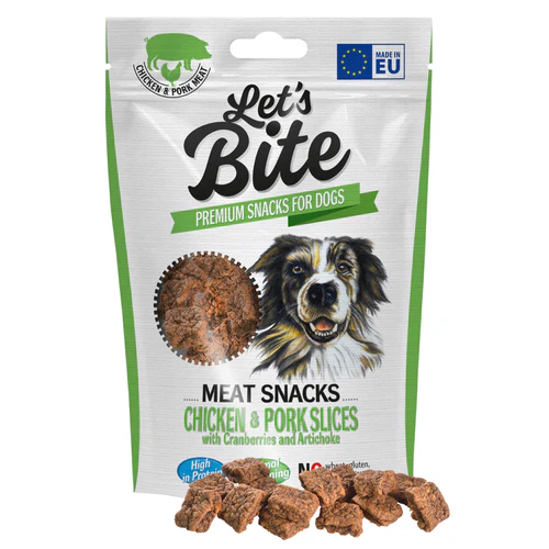 LET's Bite Meat Snacks, poslastica za pse, komadići piletine sa svinjetinom, 80g