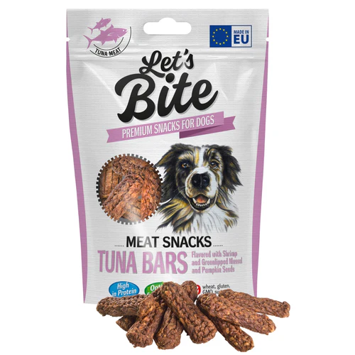 LET's Bite Meat Snacks, poslastica za pse, štanglice tunjevine s račićima, 80g