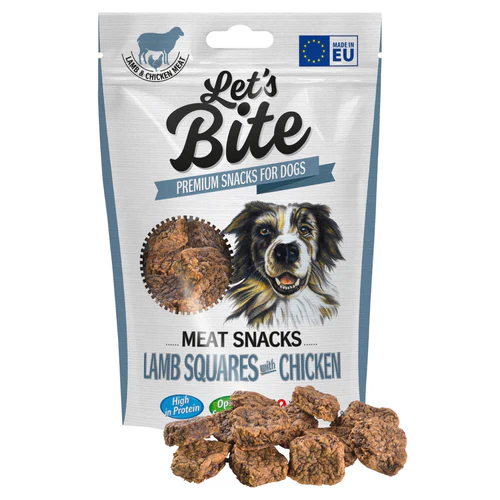 LET's Bite Meat Snacks, poslastica za pse, kockice jagnjetine i piletine, 80g