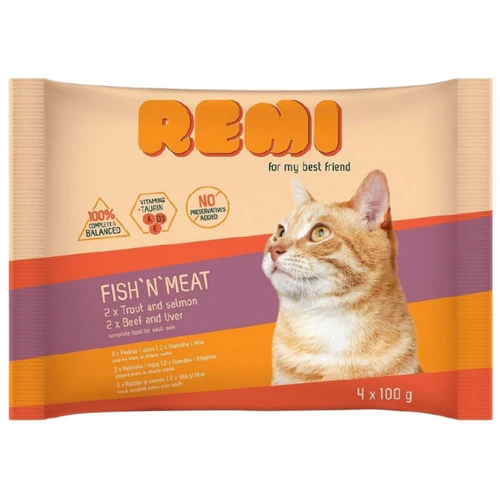 REMI Cat Multipak, 2x s govedinom i 2x s pastrmkom, u želeu, 4x100g