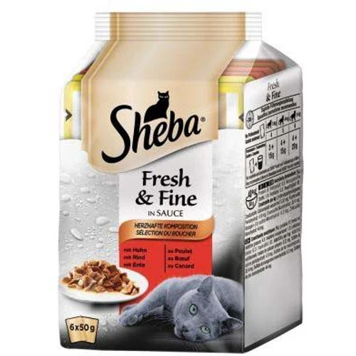 SHEBA Fresh&Fine Multipack za mačke Izbor mesa u sosu, 6x50g