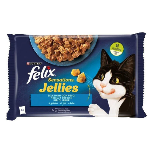 FELIX Sensations Jellies, Riblji izbor, s lososom i pastrmkom u želeu, 4x85g
