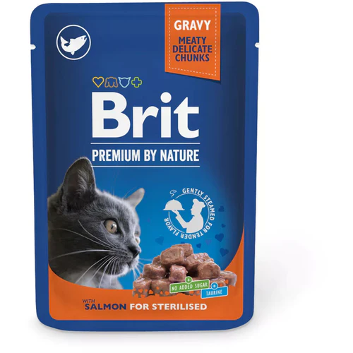 BRIT PREMIUM kesica, sočni komadići, Sterilised, losos, 100g