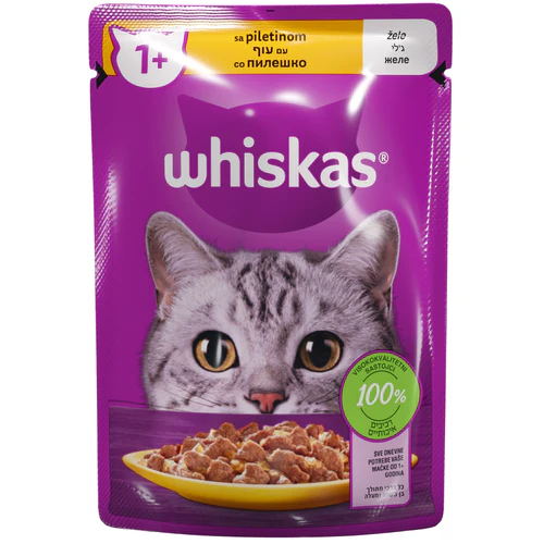 WHISKAS Kesica za mačke Adult s piletinom u želeu, 1+ godina, 85g