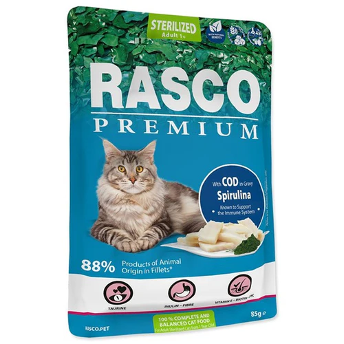 RASCO Premium Sterilized, fileti u sosu s bakalarom i spirulinom, 85g