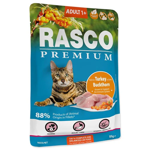 RASCO Premium Adult, fileti u sosu s ćuretinom i pasjim trnom, 85g