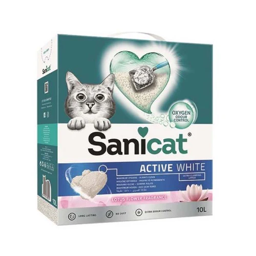 SANICAT Active White grudvajući mineralni posip za mačke, s mirisom, 10L