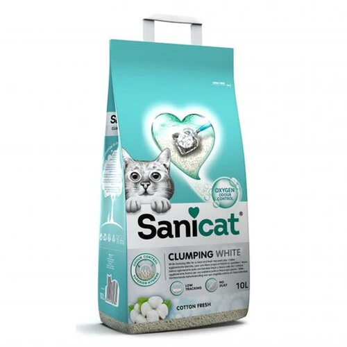 SANICAT White unscented grudvajući mineralni posip za mačke, bez mirisa, 20L