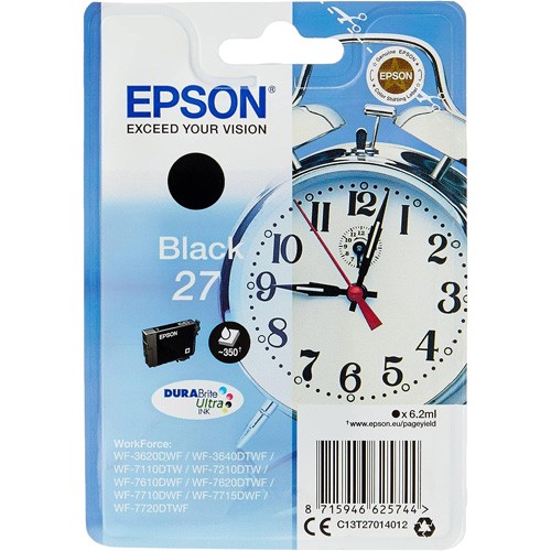 Epson Original Printer Ink/mastilo 27 Alarm Clock DURABrite Ultra Single Black Ink | C13T27014012
