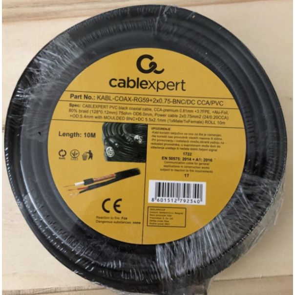 GEMBIRD Kabl za video nadzor KABL-COAX-RG59+2X0.75-BNC/DC, 10m